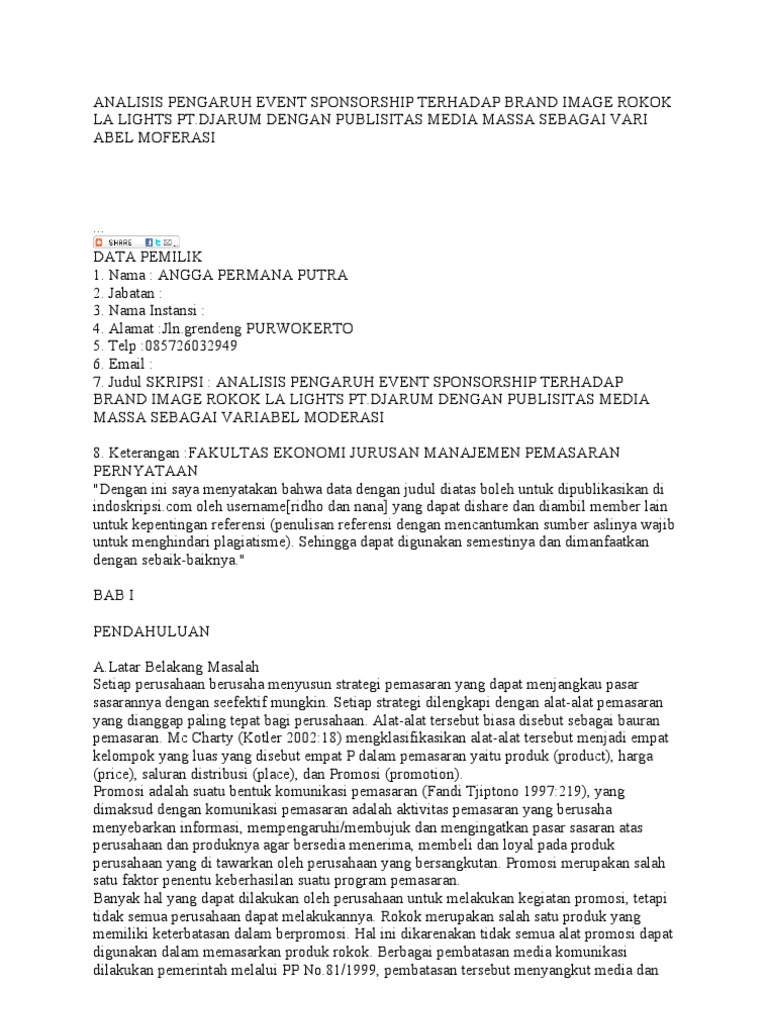 Analisis Pengaruh Event Sponsorship Terhadap Brand Image Rokok La ...