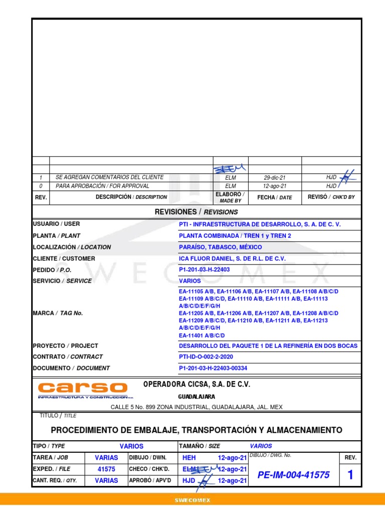 Pe-Im-004-41575 - 1 Procedimiento de Embalaje, Transportacion y ...