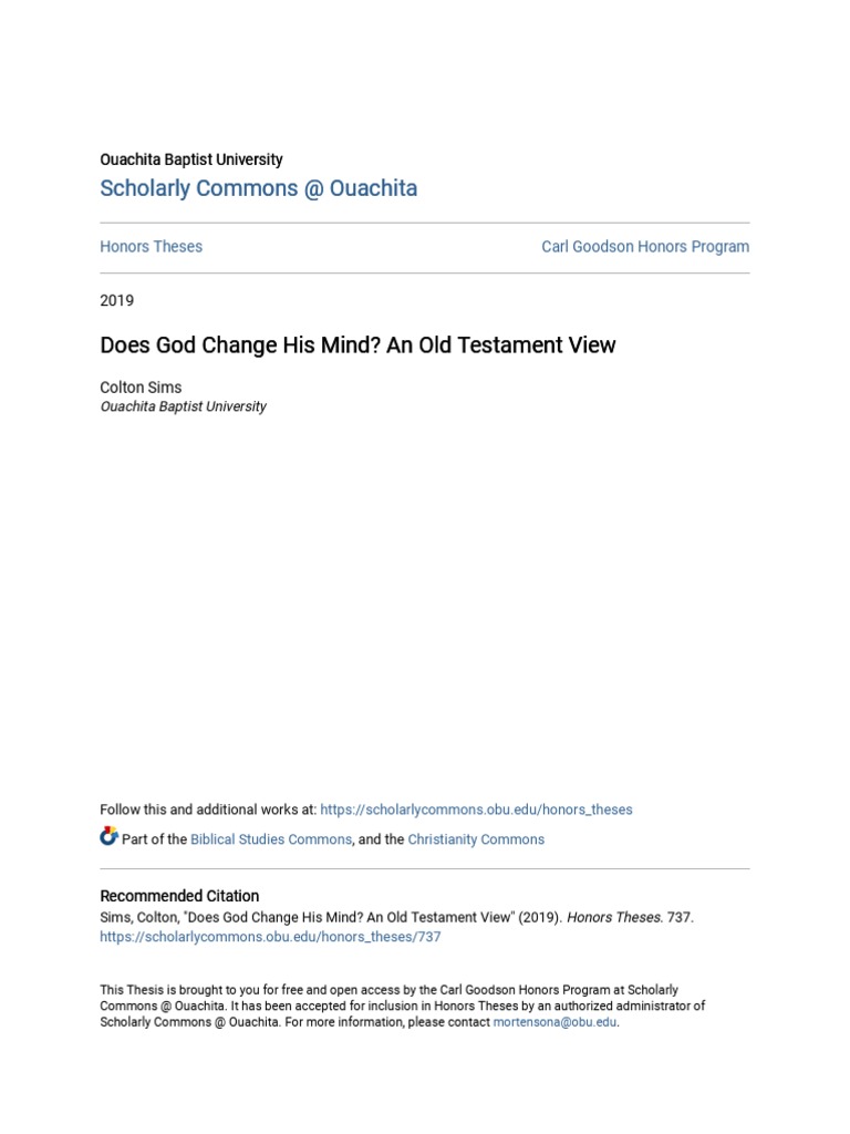 Does God Change His Mind An Old Testament View Pdf