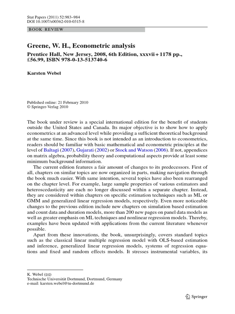 Greene, W. H., Econometric Ana | PDF | Econometrics | Regression Analysis