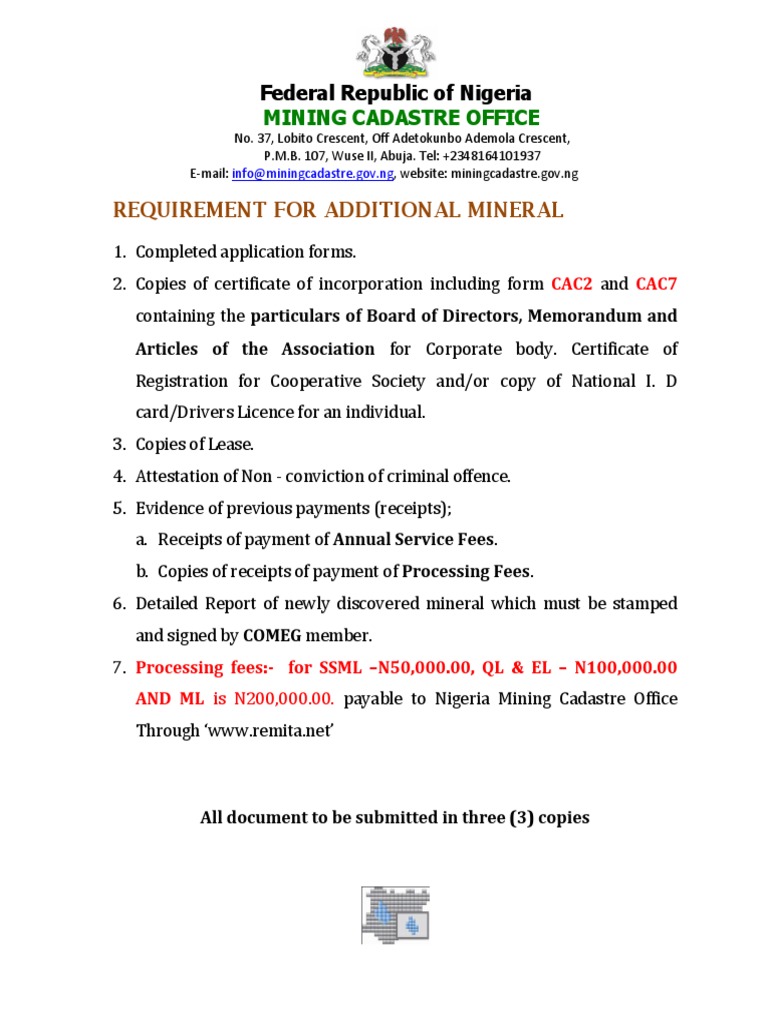 Requirements For Additional Mineral Application | PDF