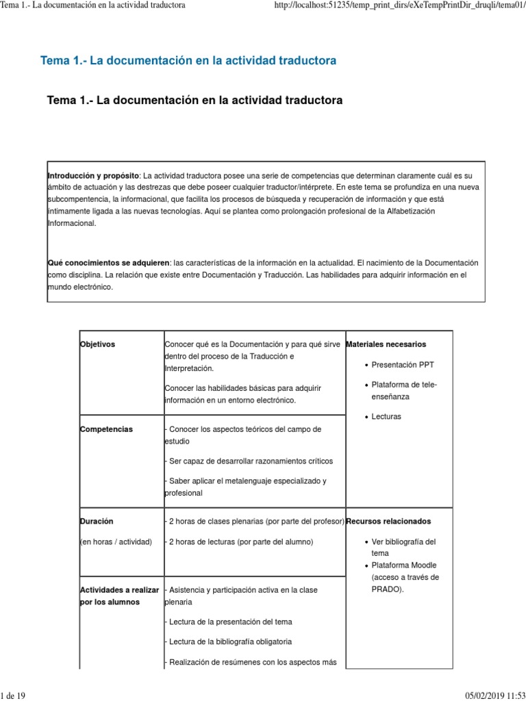 Tema 1. - La Documentación en La Actividad Traductora | PDF | Traducciones | Información