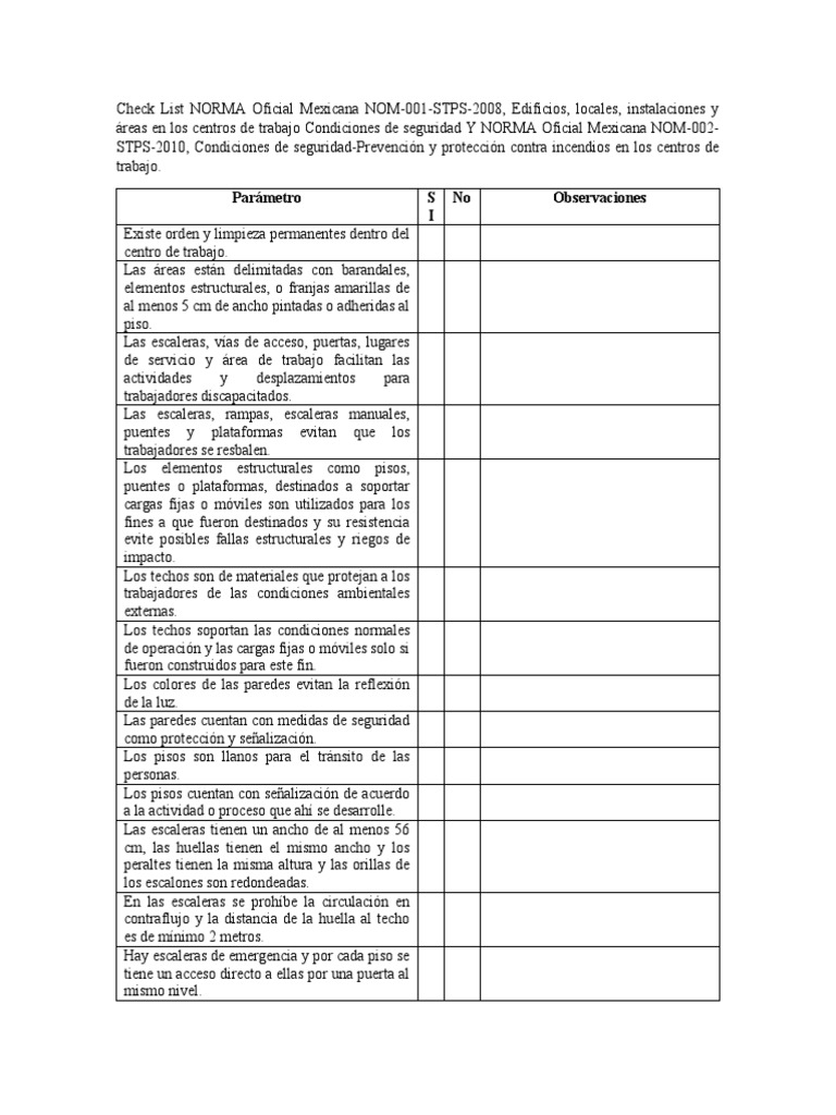 Check List NOM 001 y 002 | PDF