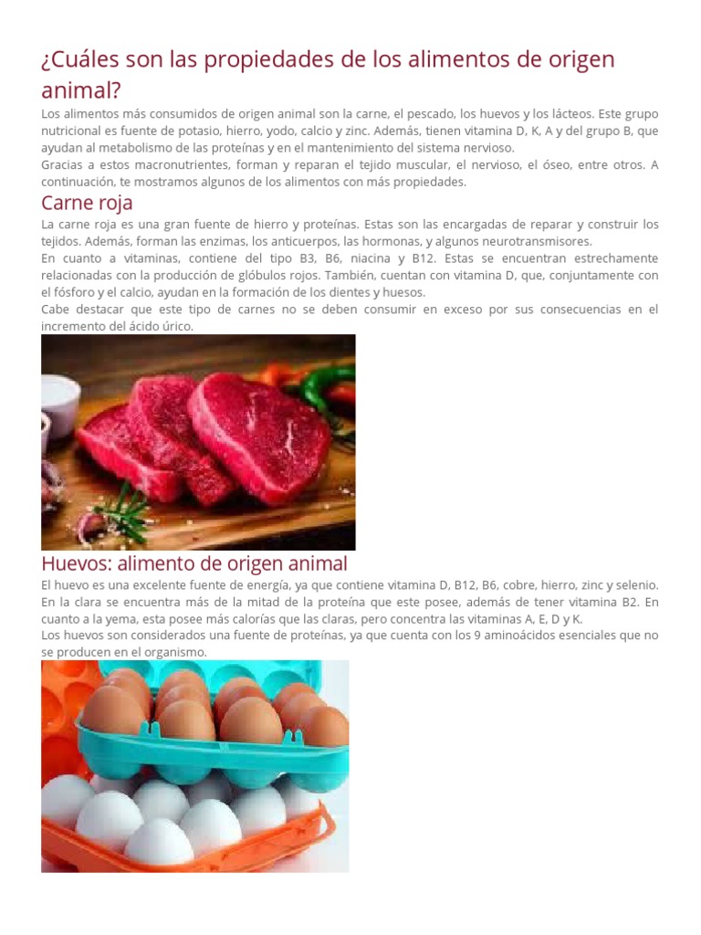 Alimetos de Origen Animal y Vegetal | PDF | Calcio | Alimentos