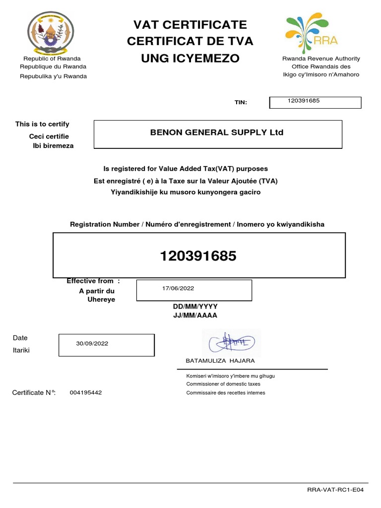 Vat Certificate | PDF | Value Added Tax | Taxation