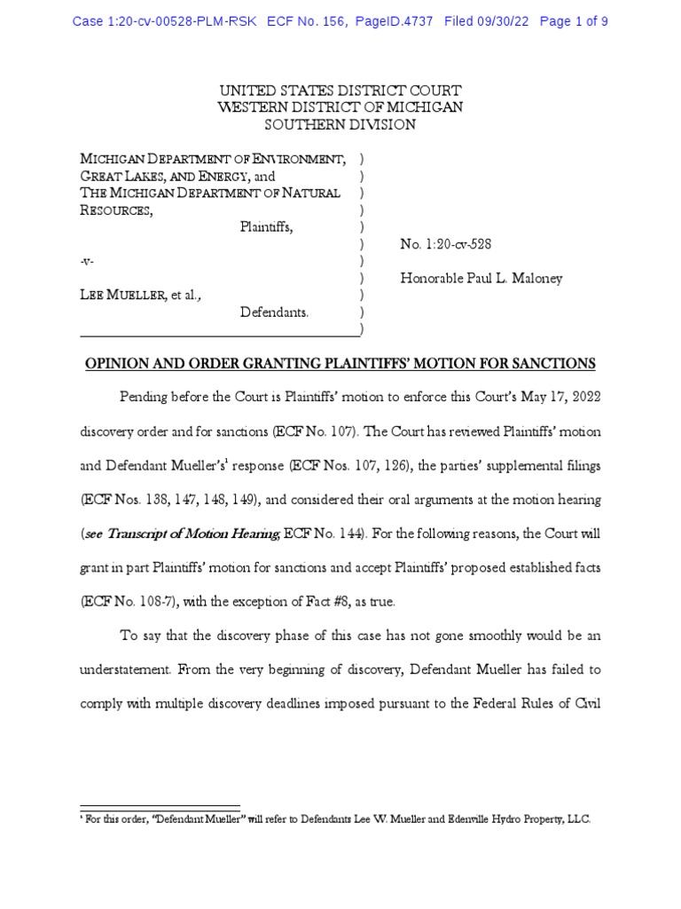 MI EGLE V Mueller - Order Granting Sanctions | PDF