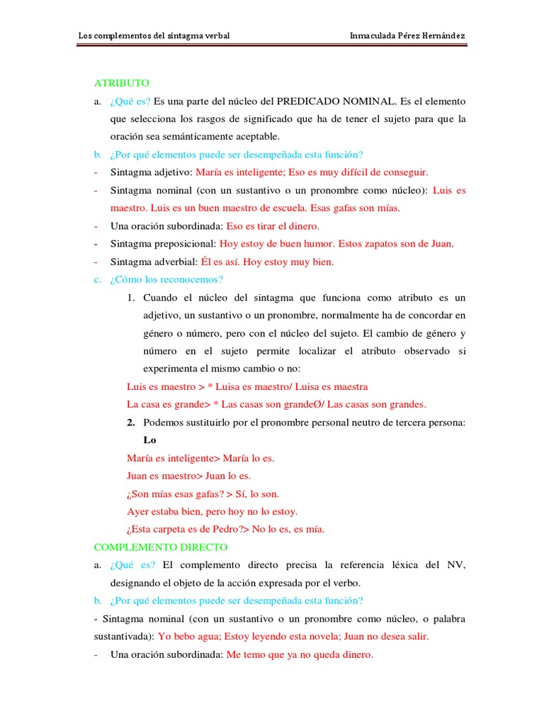 Los Complementos Verbales. | PDF | Asunto (gramática) | Verbo