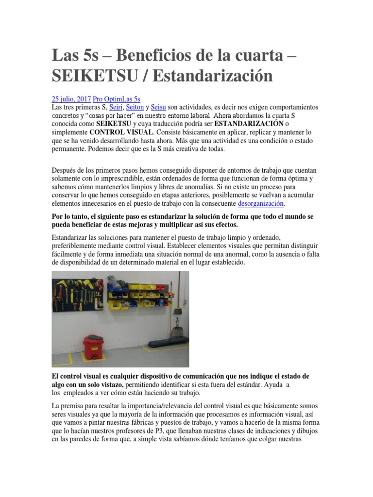 Beneficios de la Cuarta S: Seiketsu | PDF