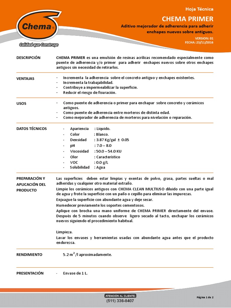 Chema Primer: Mejorador de Adherencia | PDF | Agua | Química