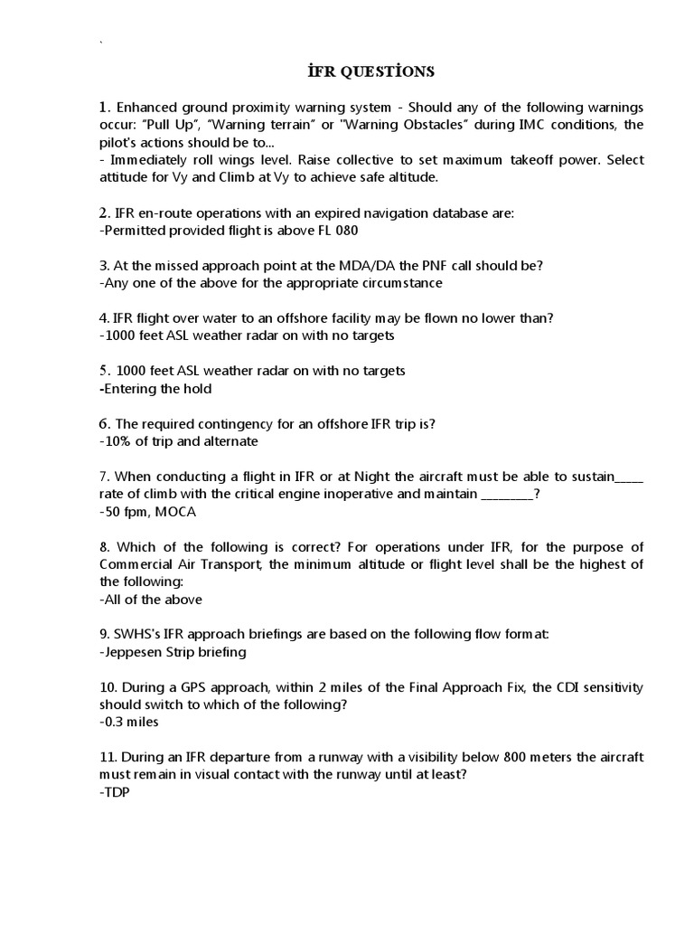 İFR Questions | PDF | Instrument Flight Rules | Transponder (Aeronautics)