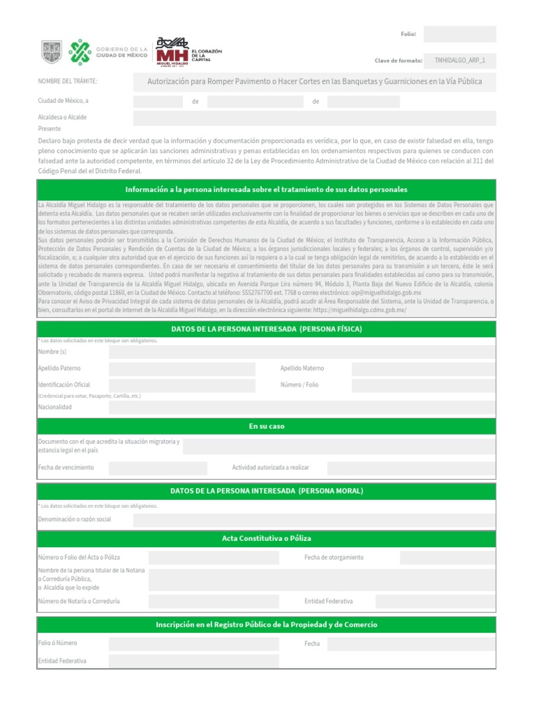Rompimiento de Banqueta Miguel Hidalgo | PDF