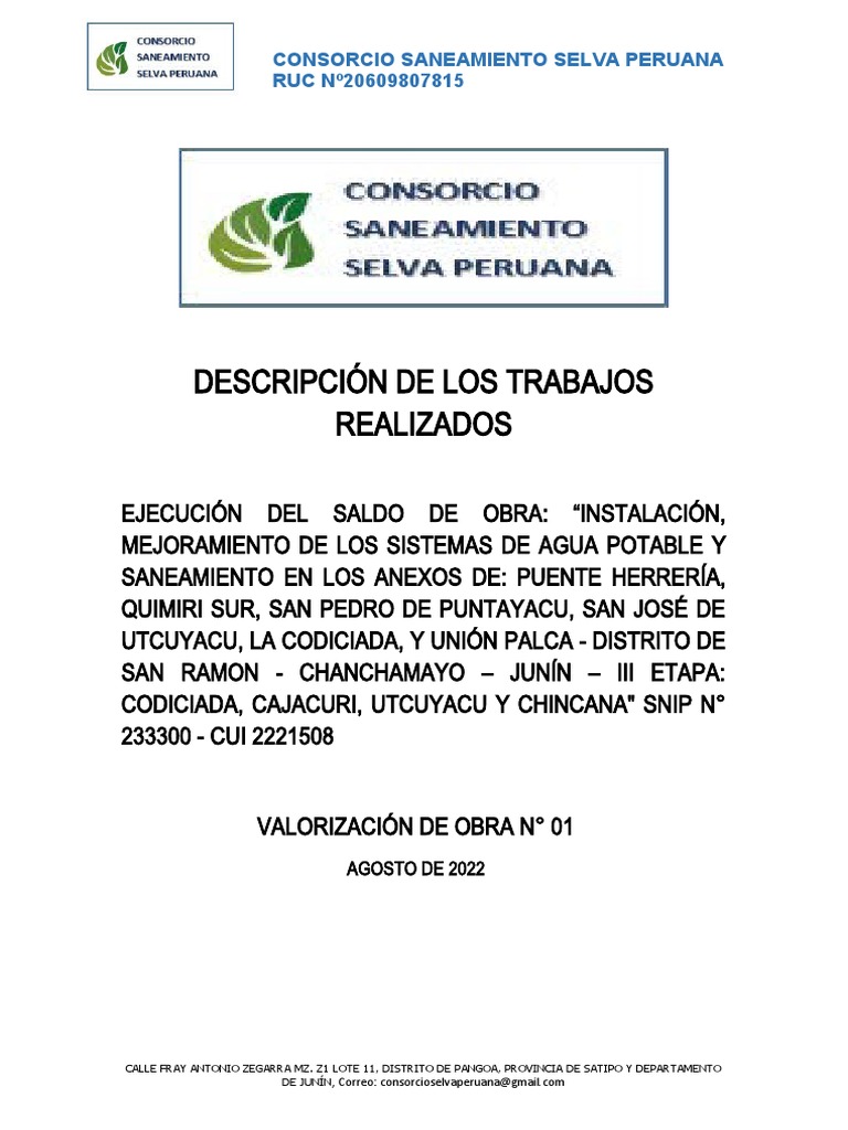 Descripción de Los Trabajos Realizados - Val 01 | PDF