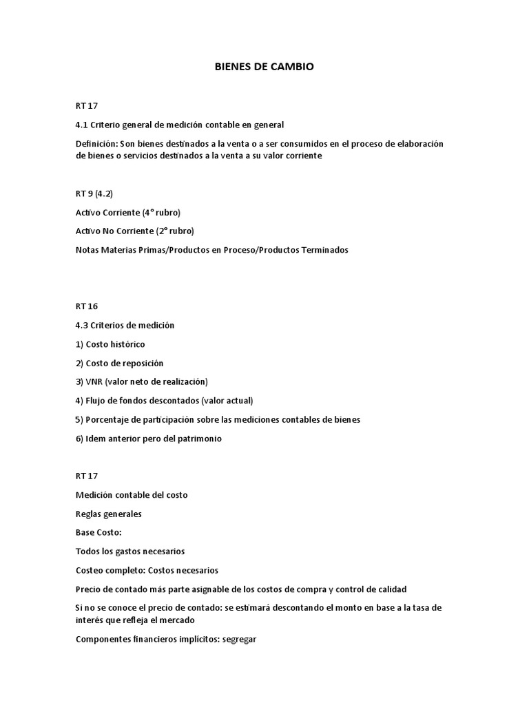 Bienes de Cambio | PDF | Costo | Contabilidad