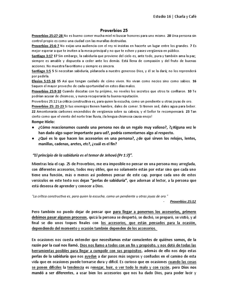 Charla y Café Proverbios 25 | PDF | Libro de proverbios | Creencia religiosa y doctrina