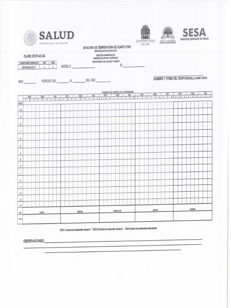 Formato de Bitacora de Temperatura Cámara Fria 02 | PDF