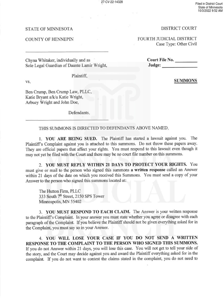 Lawsuit Filed by Chyna Whitaker Against Ben Crump, Katie Wright | PDF ...