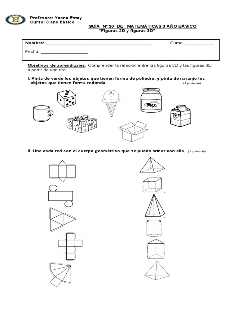 Figuras 2D y 3D en Matemáticas 3° Básico | PDF