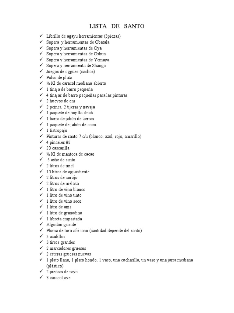 Lista de Materiales para Santo | PDF