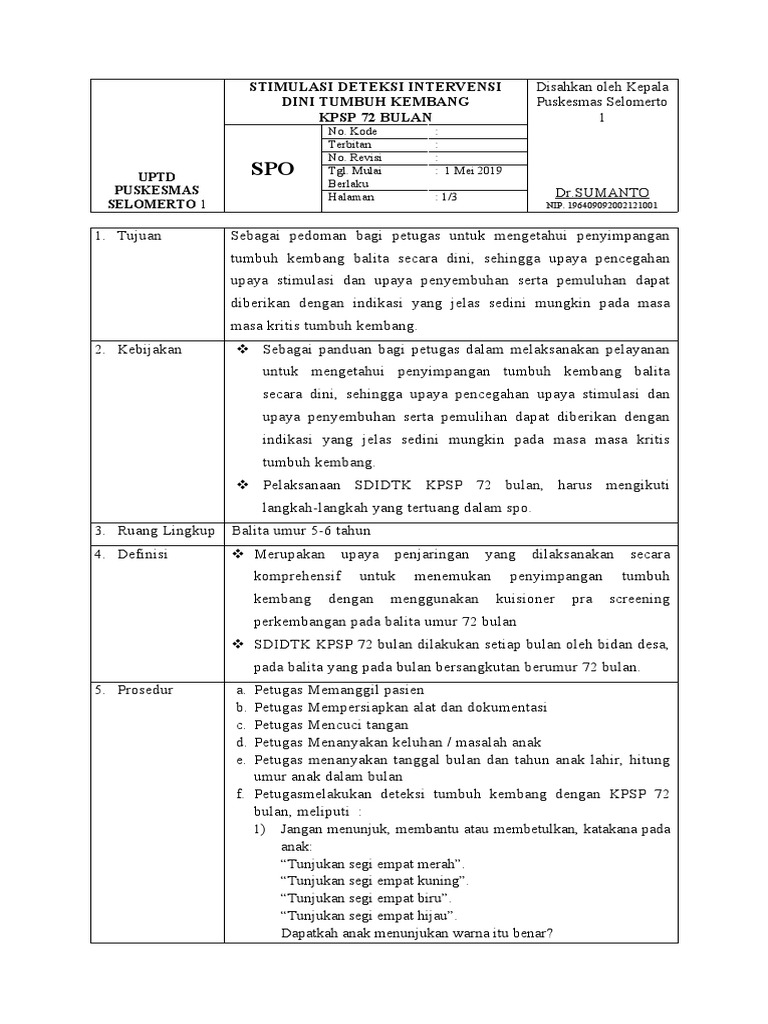 SOP SDIDTK KPSP 72 Bulan | PDF