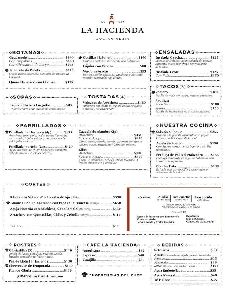 Menu Hacienda | PDF | Cocina | Cocina latinoamericana