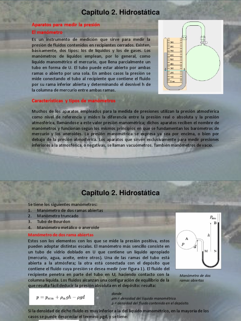 Clase 6 Capitulo 2 HIDROSTATICA | PDF | Medida de presión | Presión