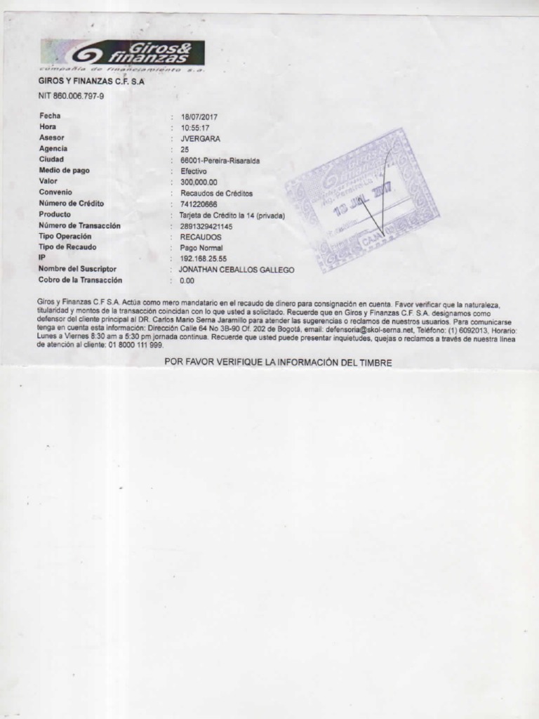 Acuerdo y Comprobante Jonathan Ceballos | PDF