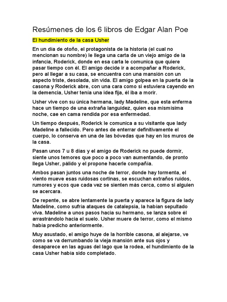 Resúmenes de Los 6 Libros de Edgar Allan Poe | PDF