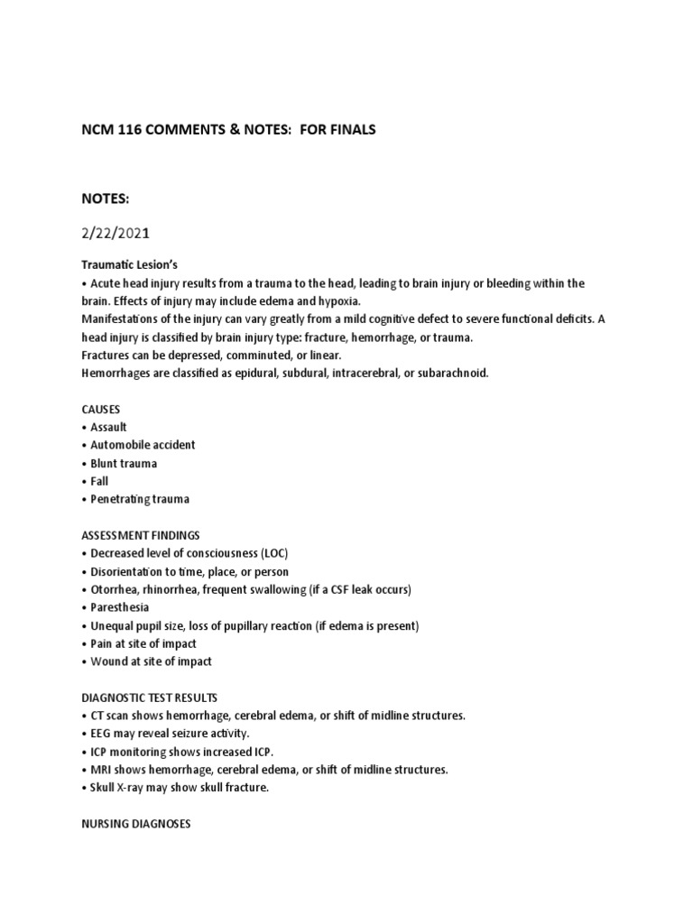 Ncm 116 Notes Finals Download Free Pdf Hearing Loss Peripheral