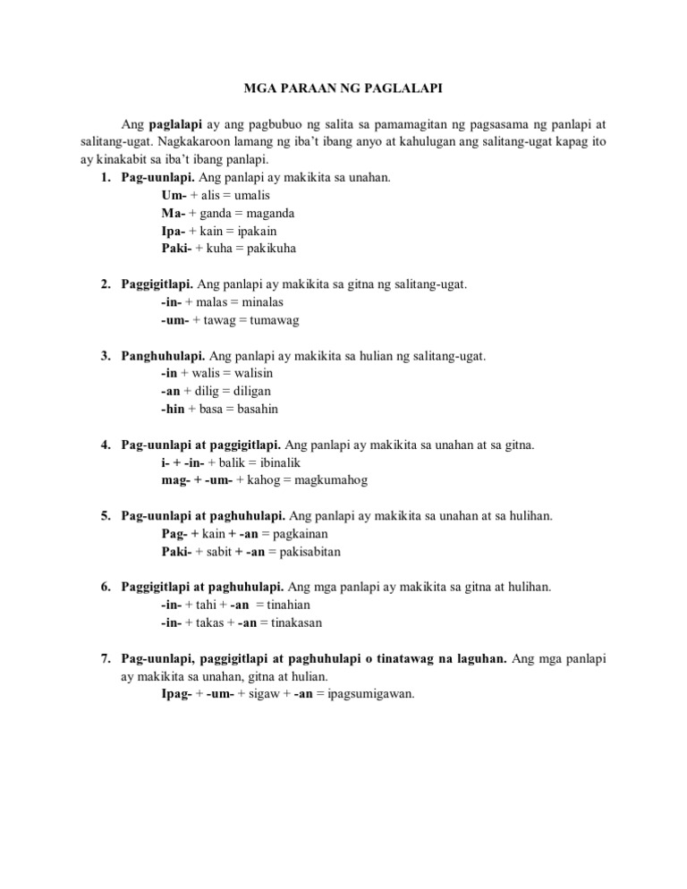 Mga Paraan NG Paglalapi | PDF