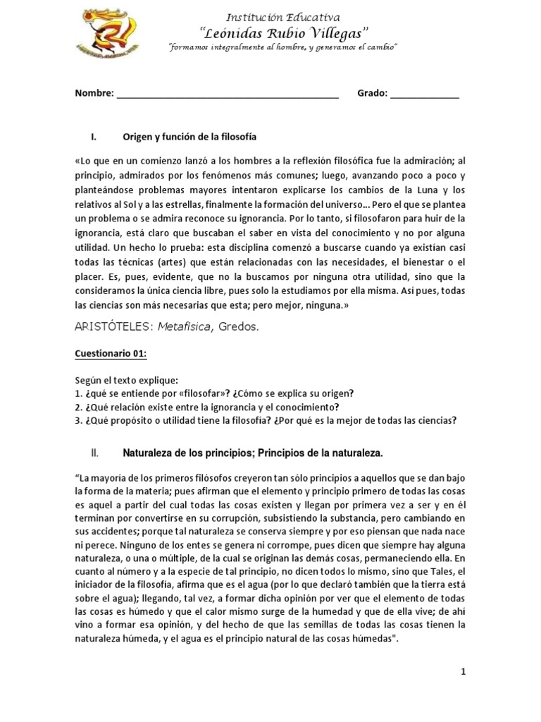 Taller Decimo Primer Periodo 2022 | PDF | Platón | Aristóteles