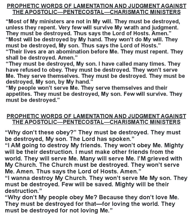 Prophetic Words of Lamentation and Judgment Against The Apostolic ...