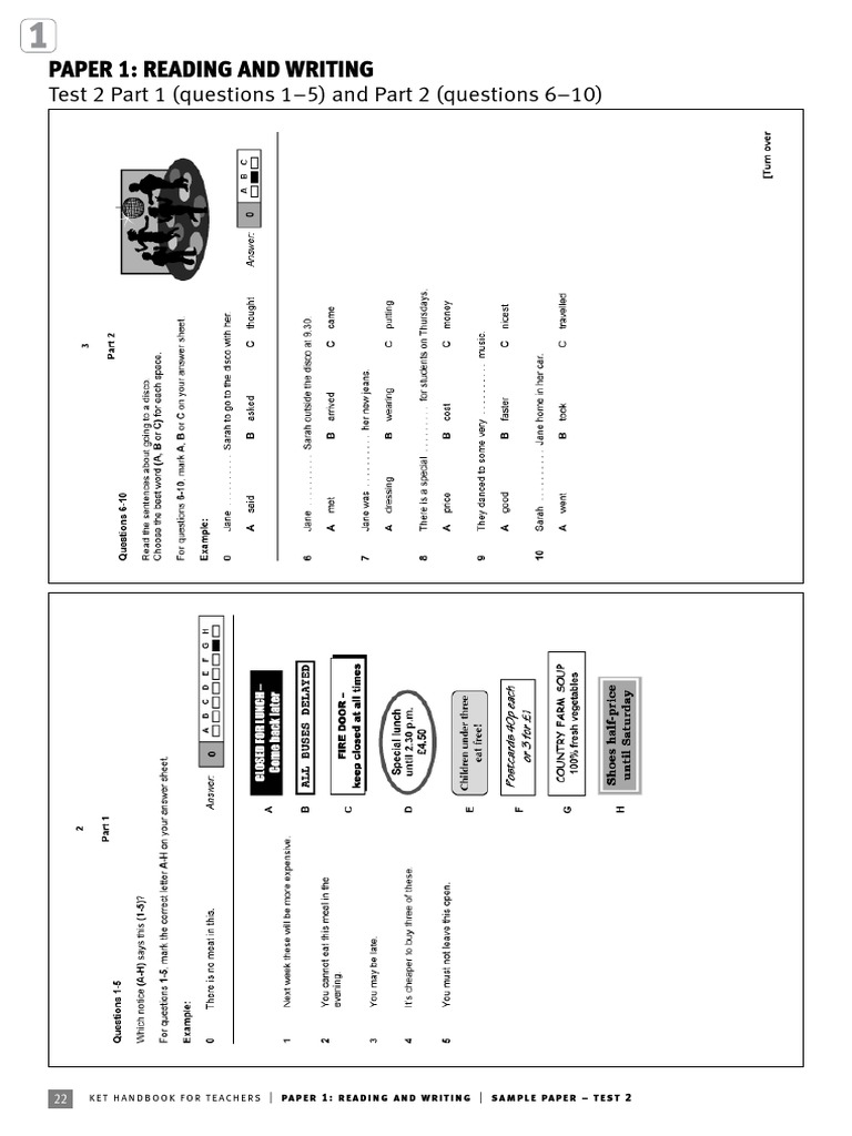KET Reading and Writing Test 2 Guide | PDF | Foreign Language Studies ...