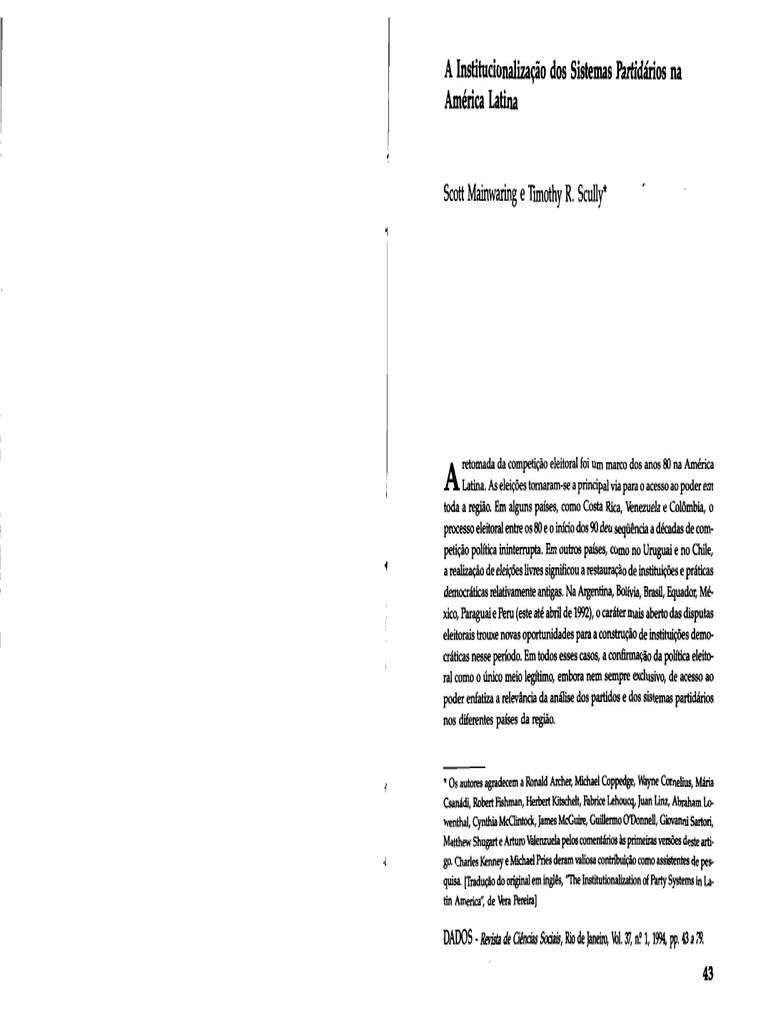Mainwaring e Timothy R. Scully | PDF | Partidos políticos | Estado