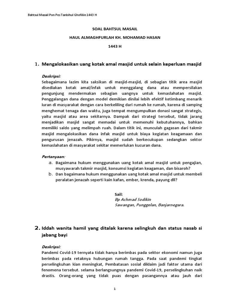 Rev 1 Bahtsul Masail Haul 1443 H | PDF