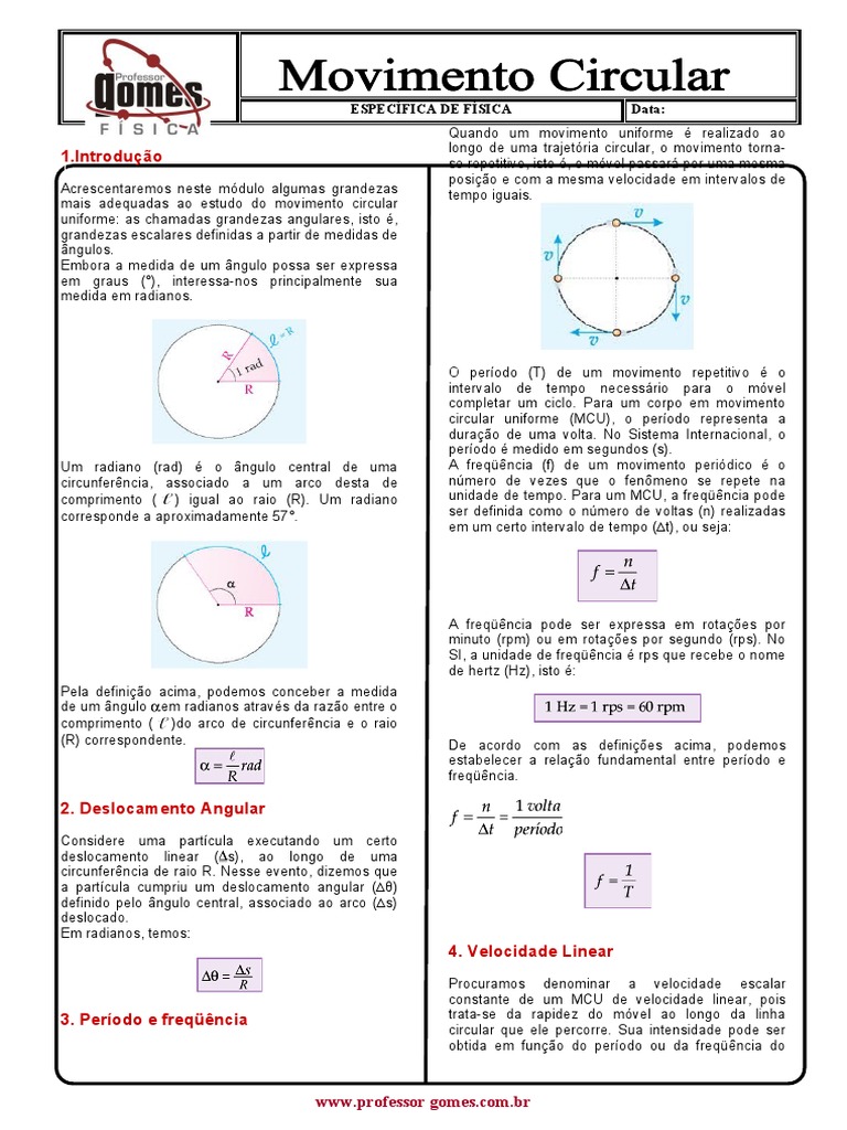 Relações fundamentais do movimento circular uniforme | PDF | Frequência ...