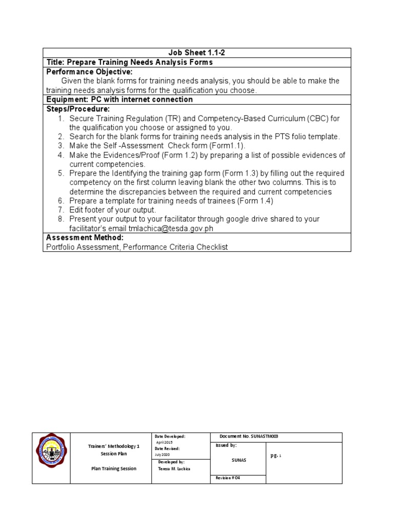 Training Needs Analysis Form Guide | PDF