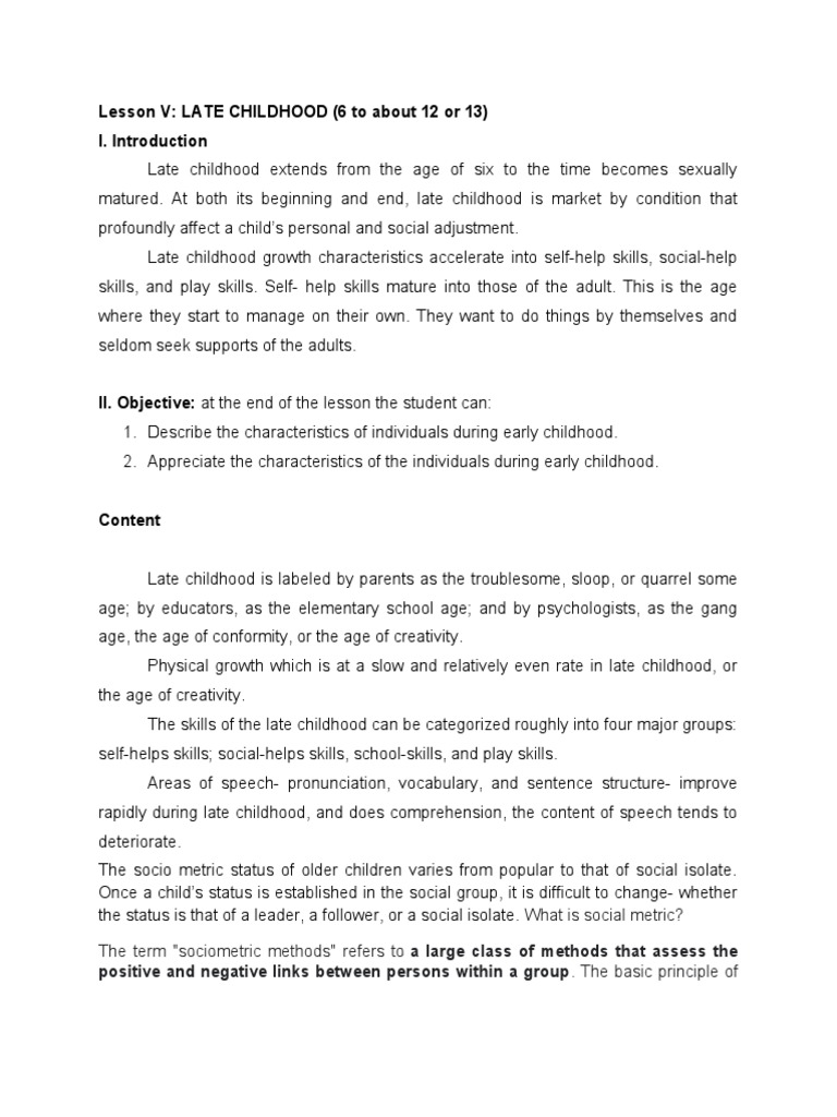 Lesson 5 Late Childhood | Download Free PDF | Id | Self Concept
