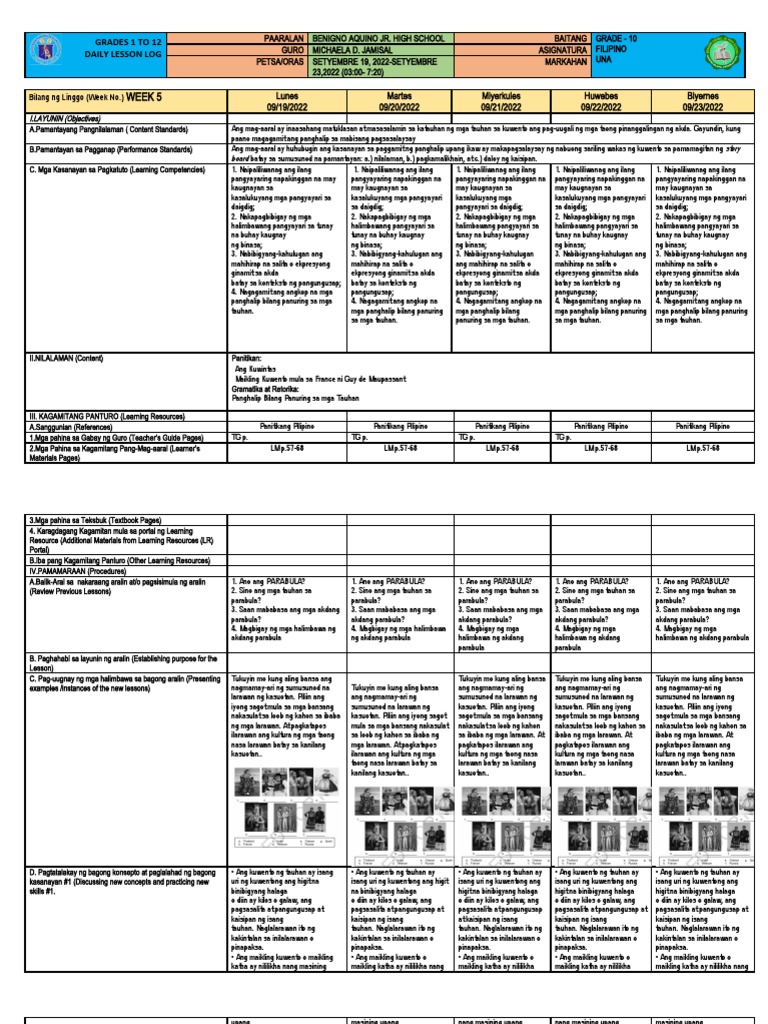 Fil 10 DLL Week 5 | PDF