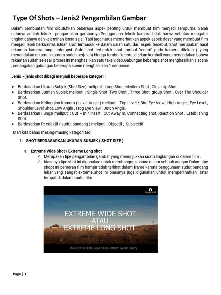 Type of Shots - Kelas Cinematografi - 25082022 | PDF