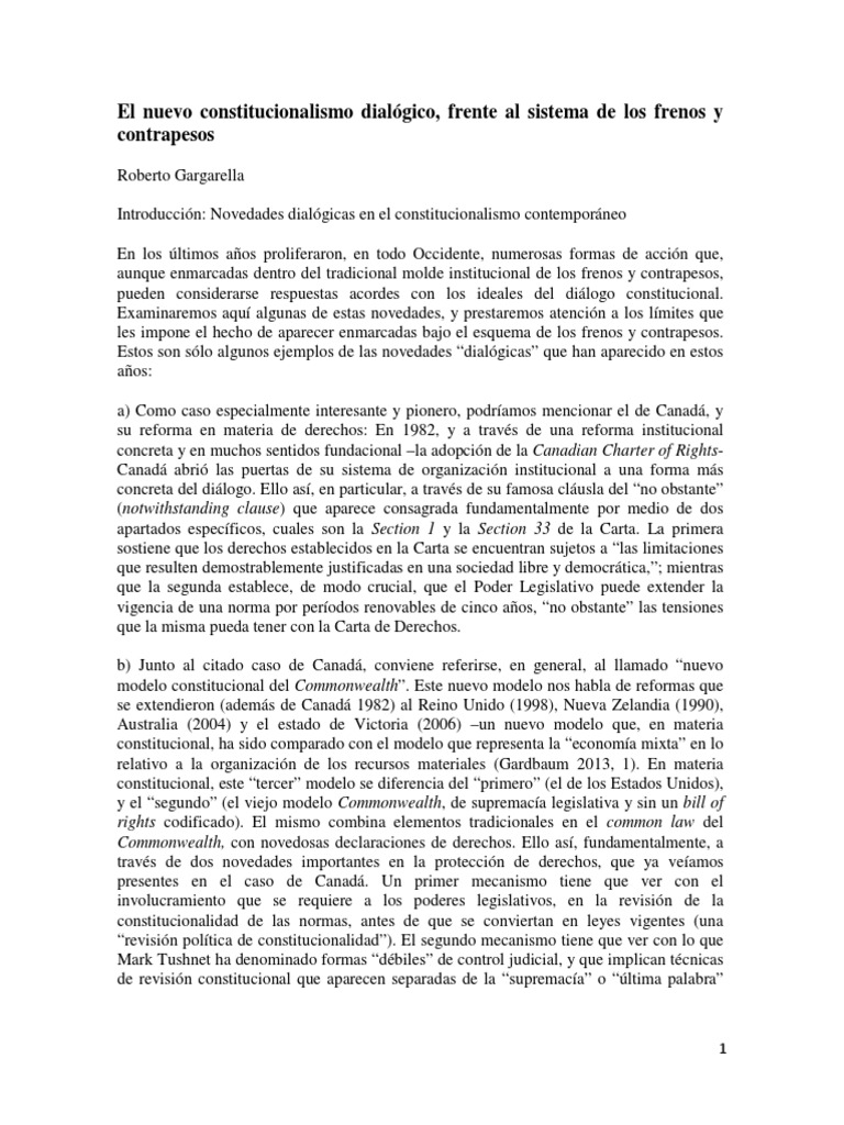 El Nuevo Constitucionalismo Dialógico, Frente Al Sistema de Los Frenos ... El Nuevo Constitucionalismo Dialógico, Frente Al Sistema de Los Frenos ...