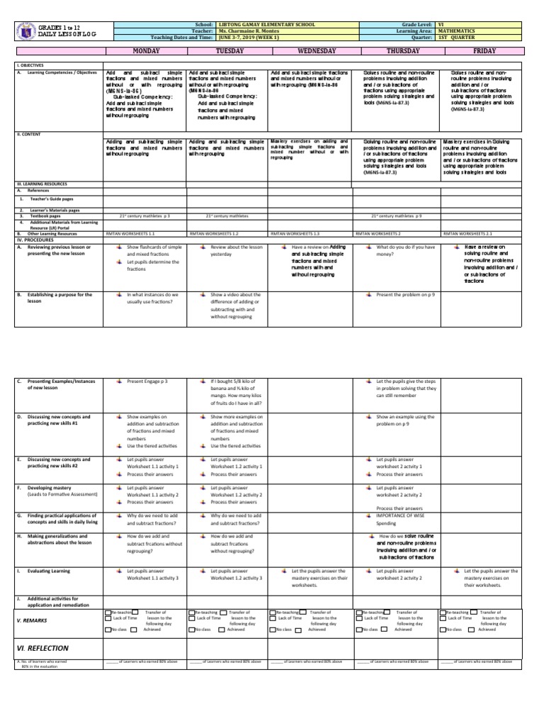 DLL - MATH 6 - Q1 wk1 Final P | PDF | Learning | Differentiated Instruction