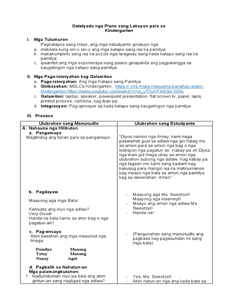 MTB Lesson Plan For Kindergarten | PDF