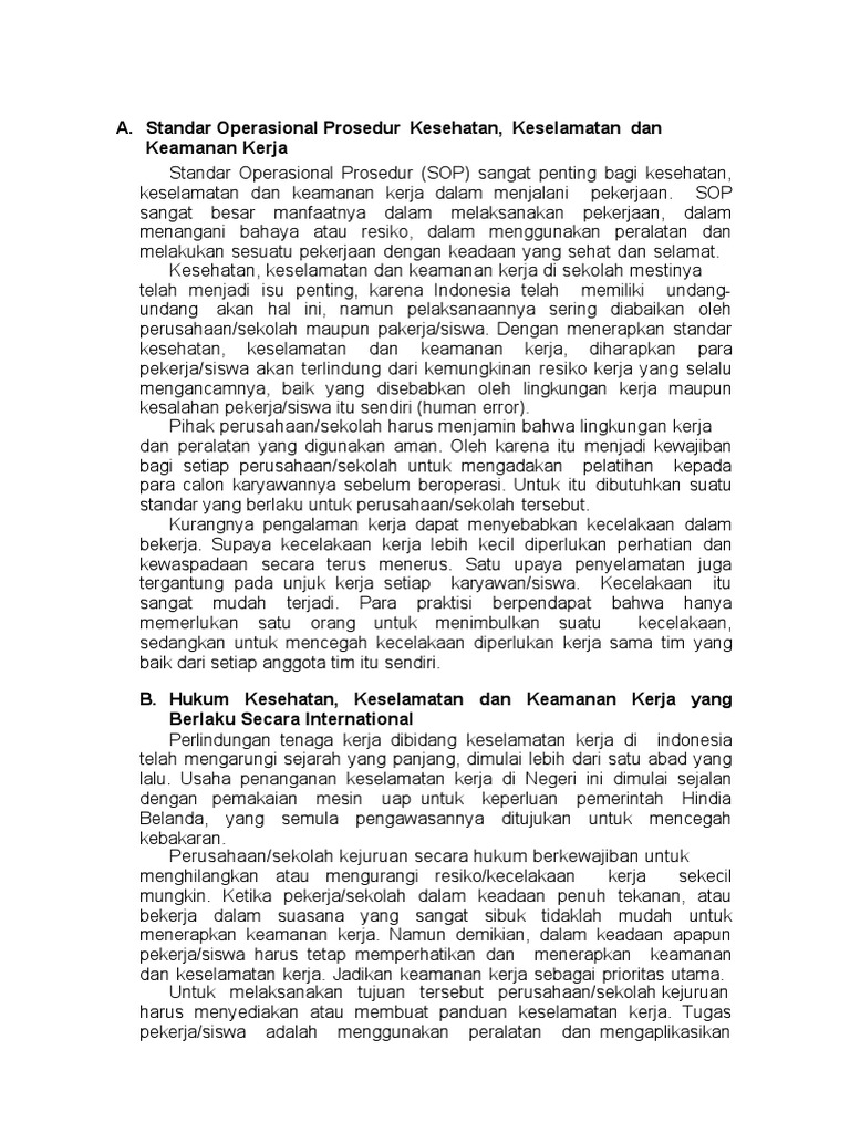 Standar Operasional Prosedur Kesehatan (K3) | PDF
