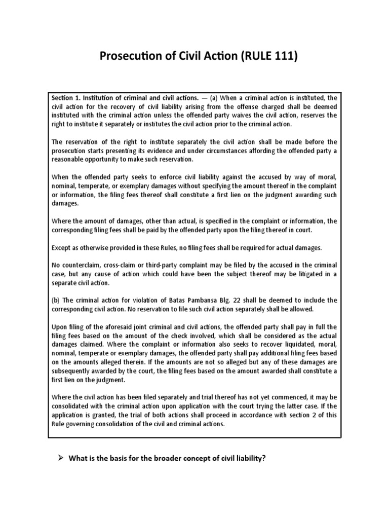 Prosecution of Civil Action (RULE 111) | PDF