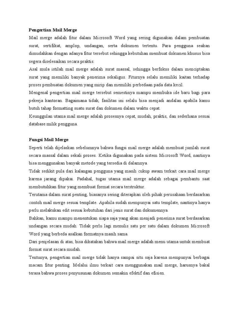 Pengertian dan Fungsi Mail Merge | PDF