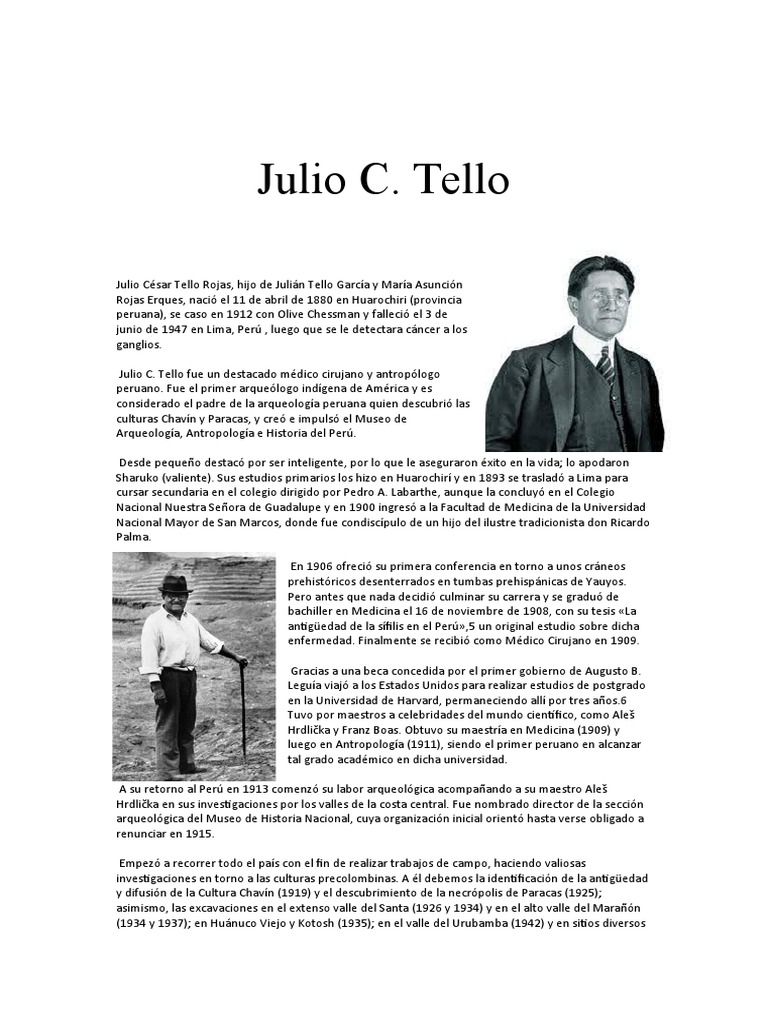 Julio C. Tello: Padre de la Arqueología Peruana | PDF | Ciencias sociales