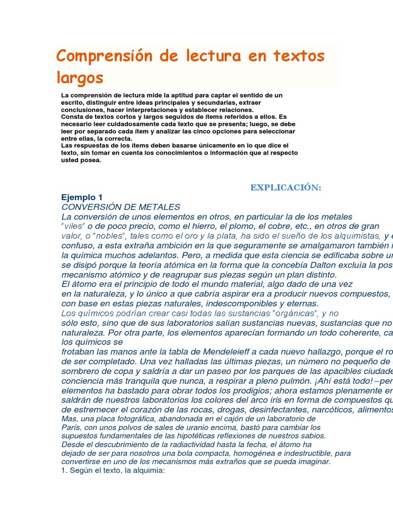 Comprensión lectura textos largos | PDF | Química | Alquimia