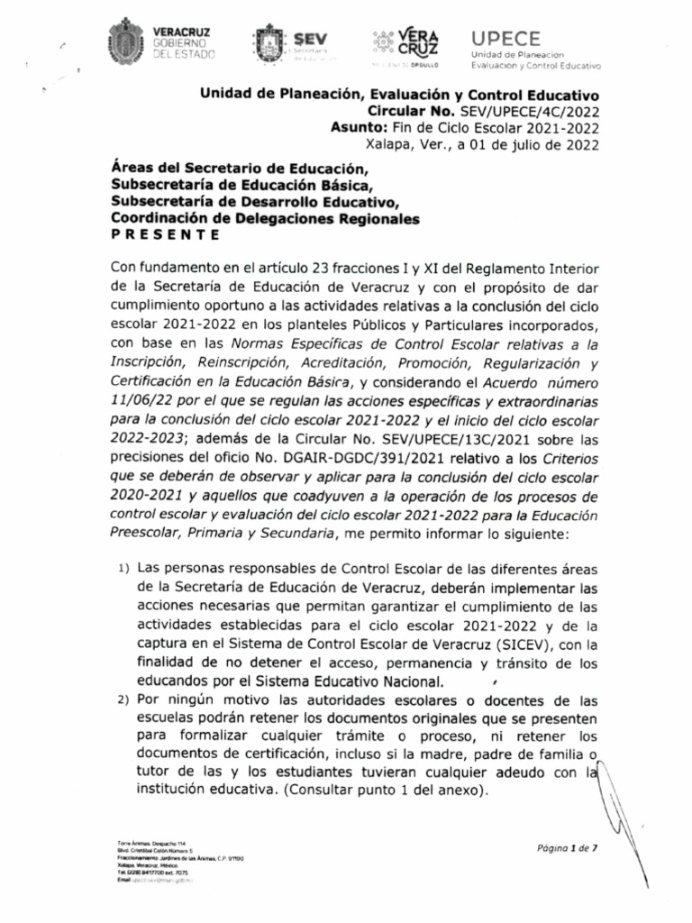 CIRCULAR No. SEV - UPECE - 4C - 2022 | PDF