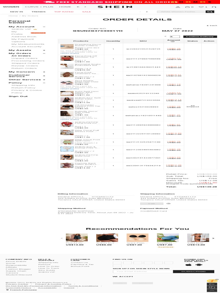 All Orders SHEIN | PDF