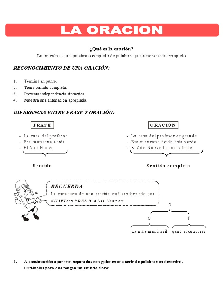 Actividades Sobre La Oracion para Tercero de Primaria | PDF | Mecánica ...